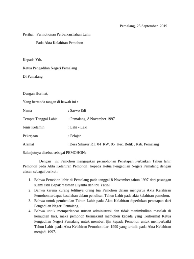 Permohonan Koreksi Akta Kelahiran | PDF