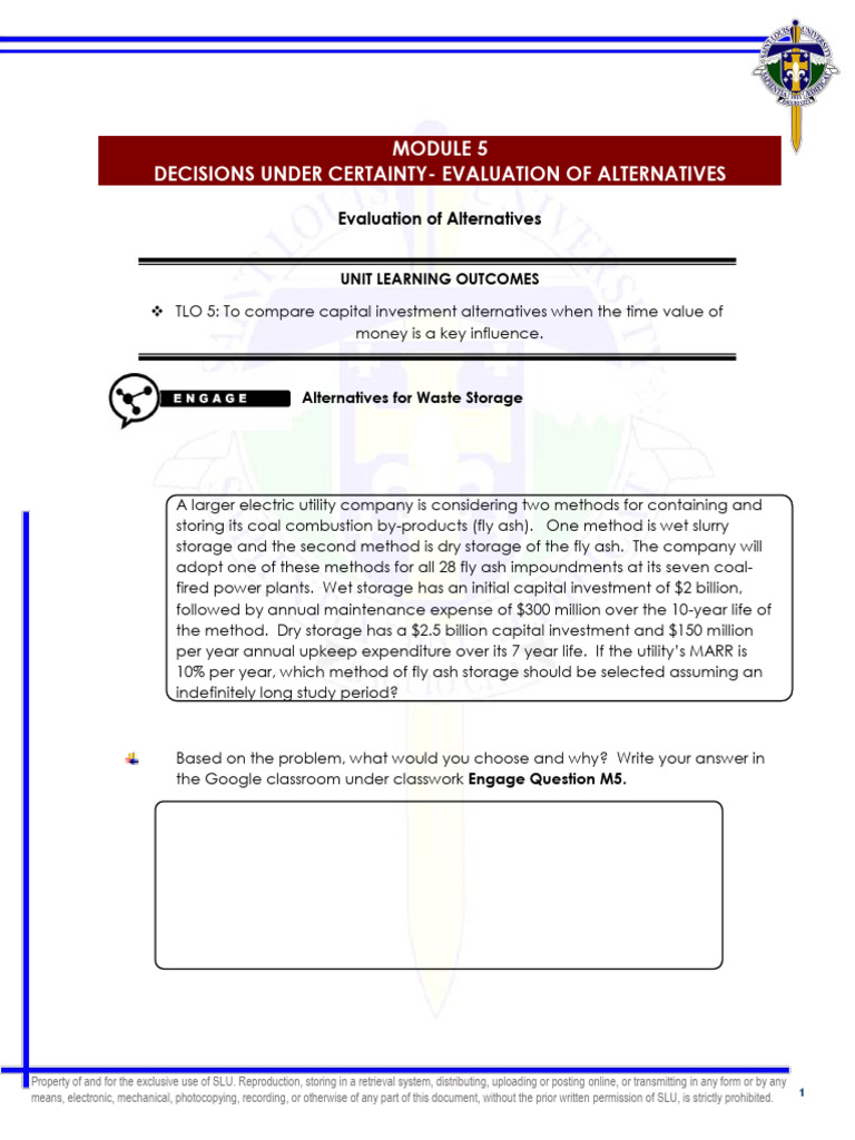 SEA EE 3171 - Engineering Economics - Module 5 - Evaluation of Alternatives | PDF | Building ...