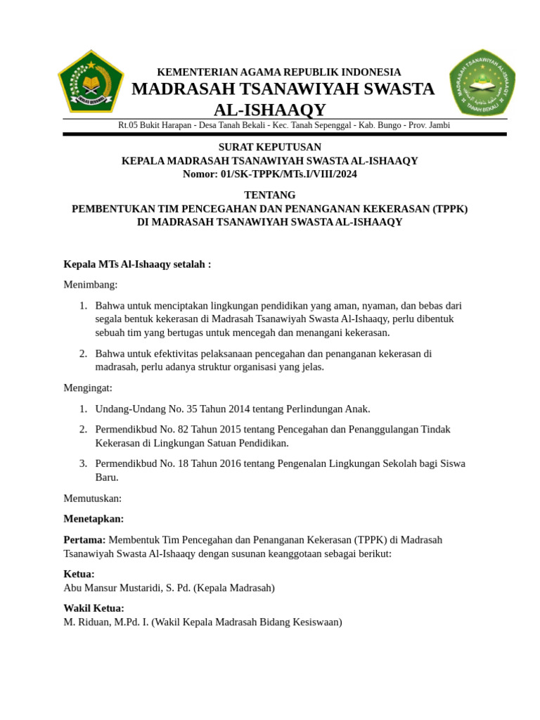 12, 1 SK Tim Pencegahan Dan Penanganan Kekerasan (TPPK) | PDF | Agama & Spiritualitas