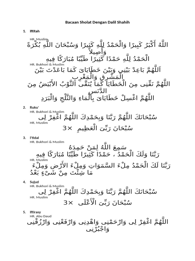 Bacaan Sholat Dengan Dalil Shahih | PDF