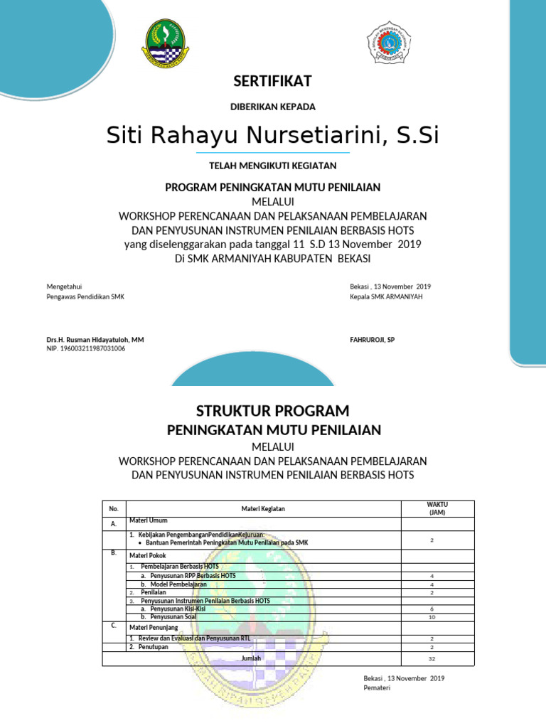 Contoh Sertifikat Workshop | PDF