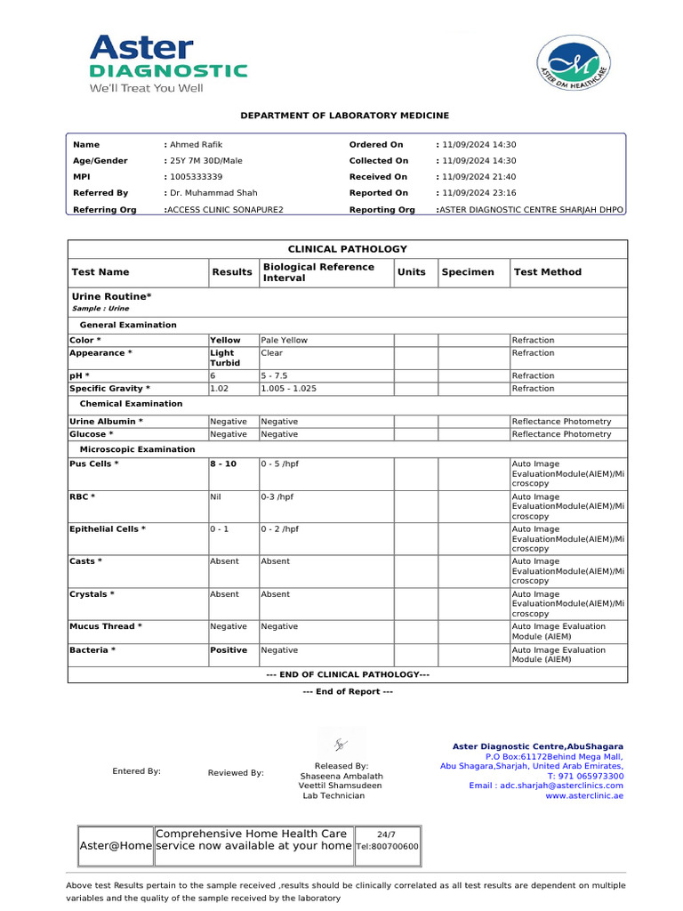 Urine Test Results Analysis | PDF | Medical Specialties | Clinical Medicine