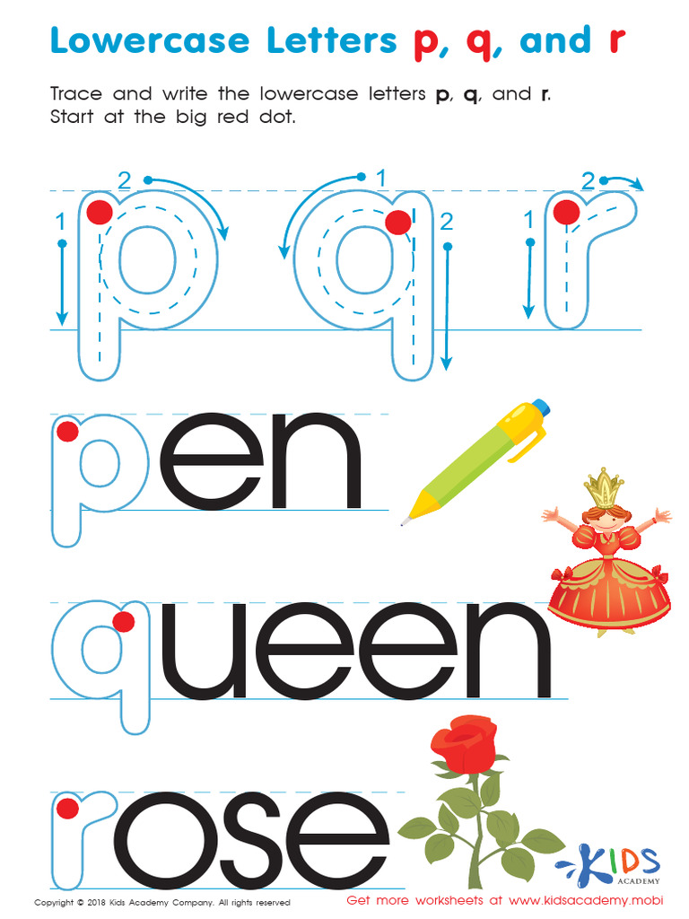 Kindergarten Lowercase Letters P Q R Worksheet | PDF