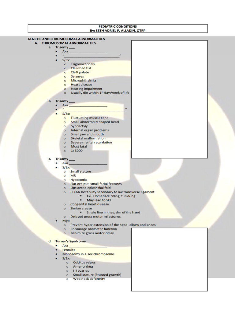 Handout - Pedia Conditions | PDF