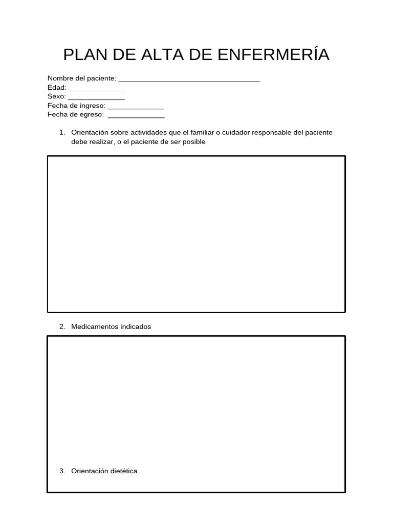 Plan de Alta de Enfermería Detallado | PDF