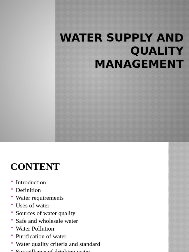 Water Supply and Quality Management Guide | PDF | Water Purification ...