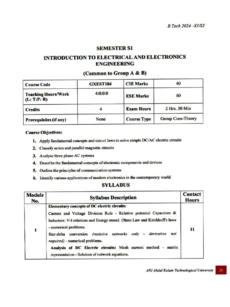 Basic Electrical and Electronics-New Scheme | PDF