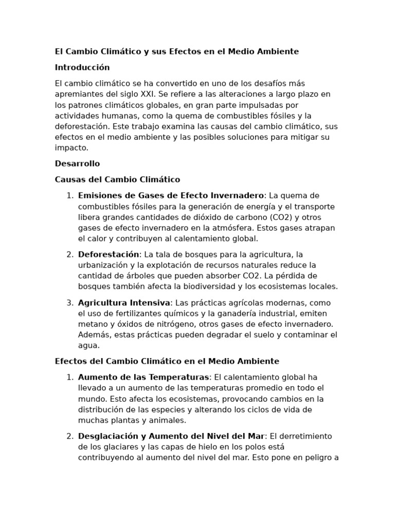 El Cambio Climático y Sus Efectos en El Medio Ambiente | PDF | Gases de ...