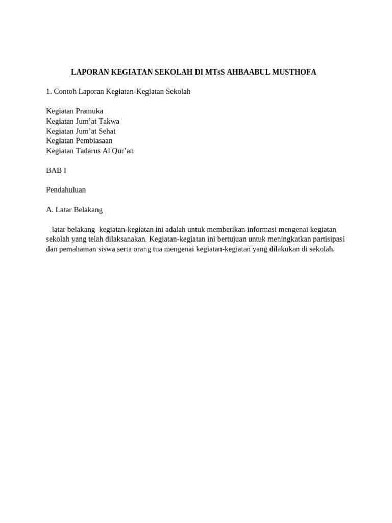 Laporan Kegiatan Sekolah Pdf