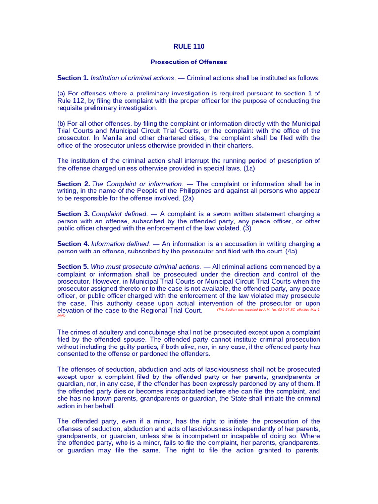 RULE 110 Prosecution of Offenses and Rule 113 Arrest | PDF | Prosecutor | Arrest Warrant