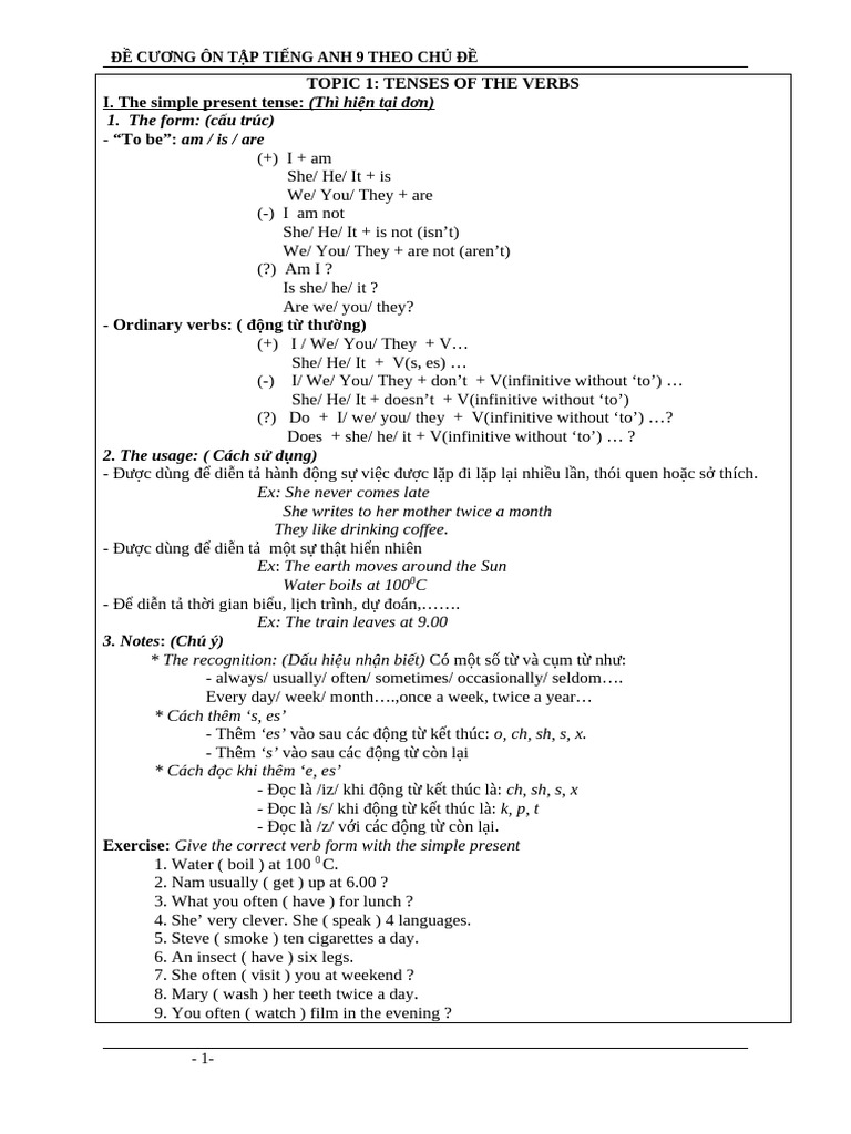 De Cuong On Tap Anh 9 8 Tuan Dau hk2 | PDF
