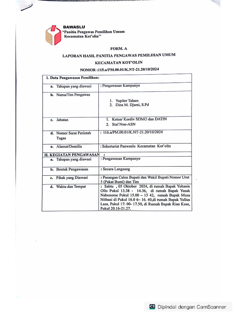 Form A Kampanye Desa Kot'olin | PDF