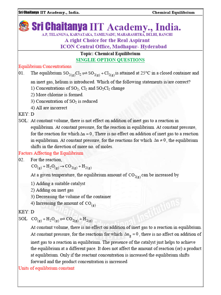 1 Chemical Equilibrium Pdf Chemical Equilibrium Chemical Reactions