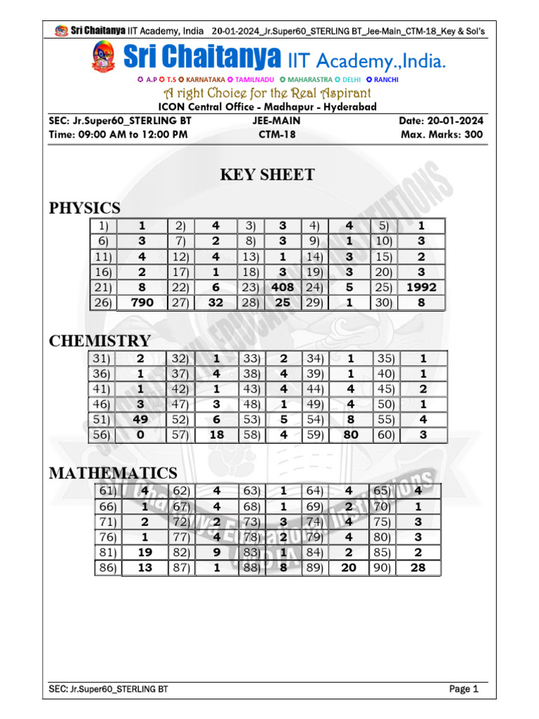 20-01-2024 JR - Super60 Sterling BT Jee-Main Ctm-18 Key & Sol's | PDF | Euclidean Geometry ...