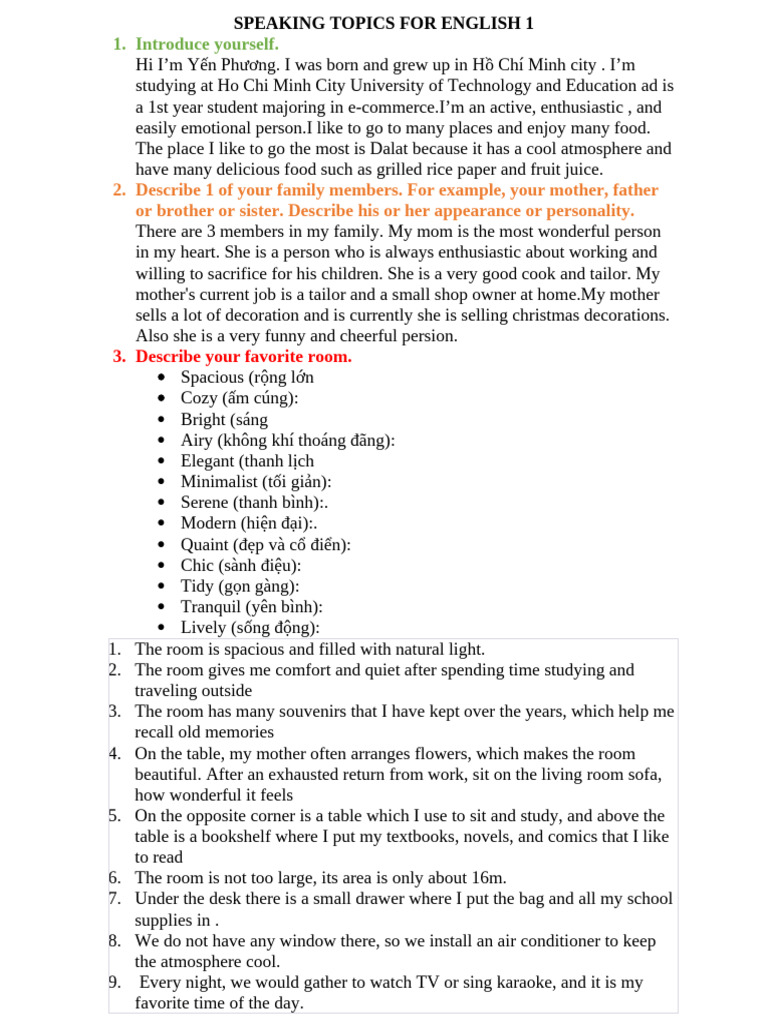 English Speaking Topics for Students | PDF | Self-Improvement