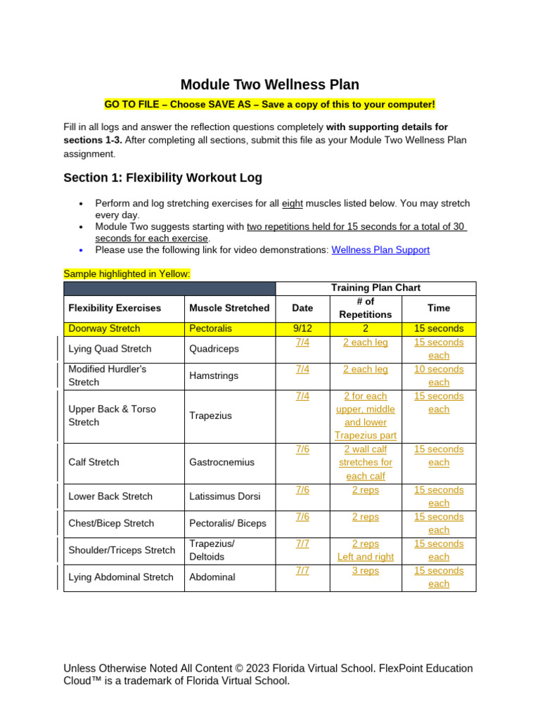 Module Two Wellness Plan | PDF | Strength Training | Musculoskeletal System