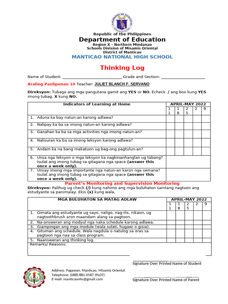 Thinking Log 2021 2022 | PDF