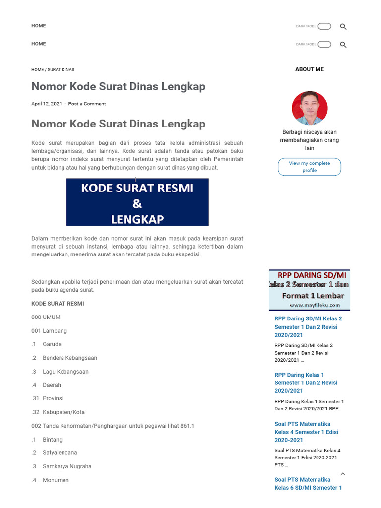 Kode Surat Dinas Resmi Lengkap | PDF