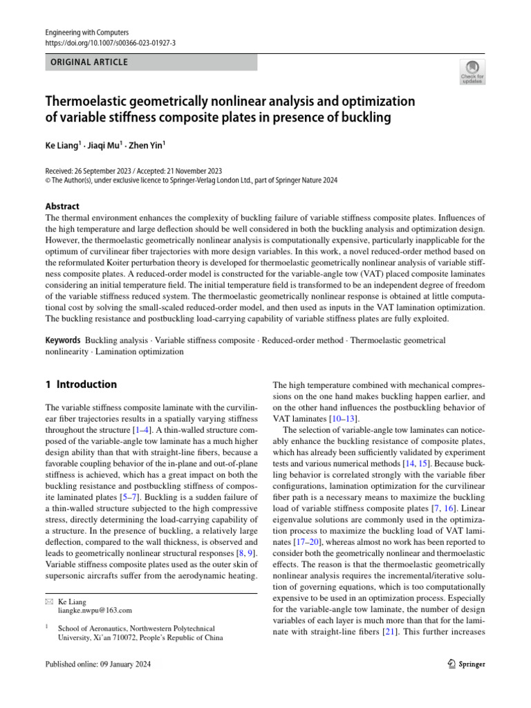 Thermoelastic Geometrically Nonlinear Analysis and Optimization of Variable Stiffness Composite ...