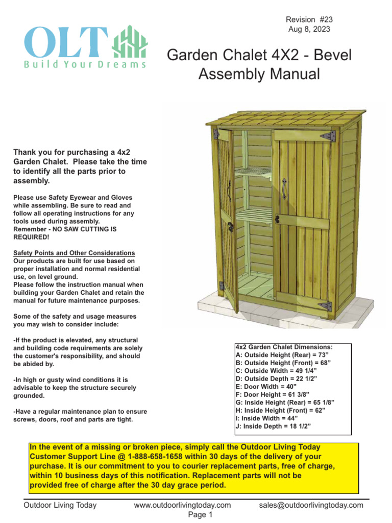 Garden Chalet 4X2 Bevel Assembly Manual | PDF | Screw | Door