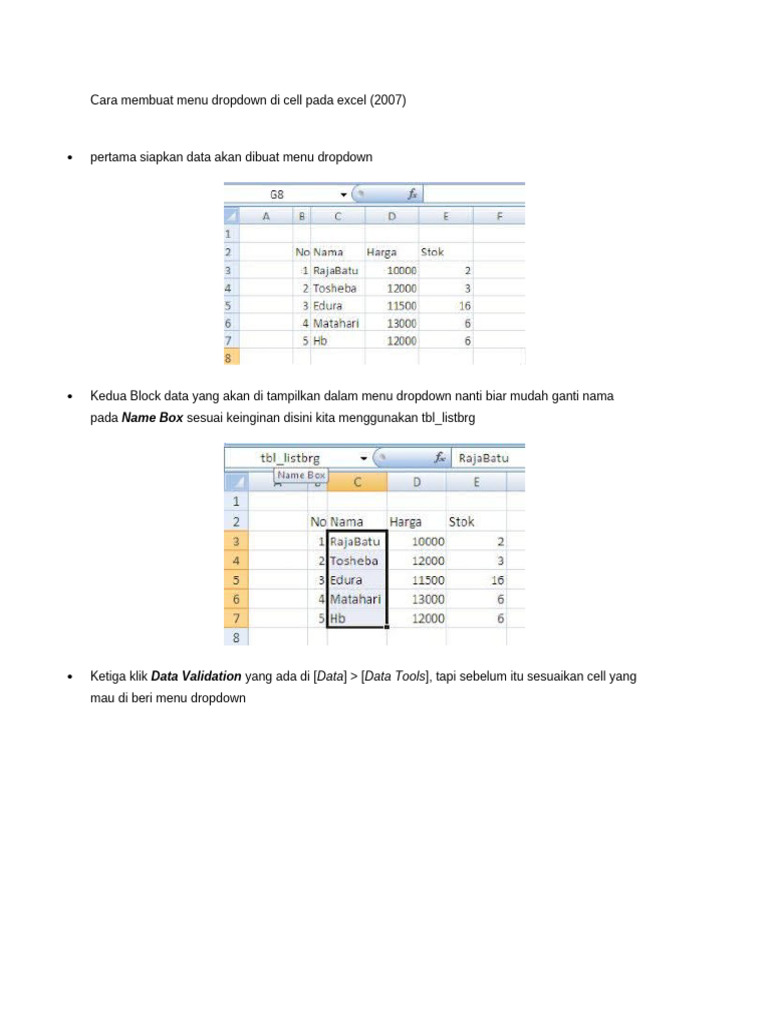 Cara Membuat Menu Dropdown Di Cell Pada Excel | PDF | Komputer