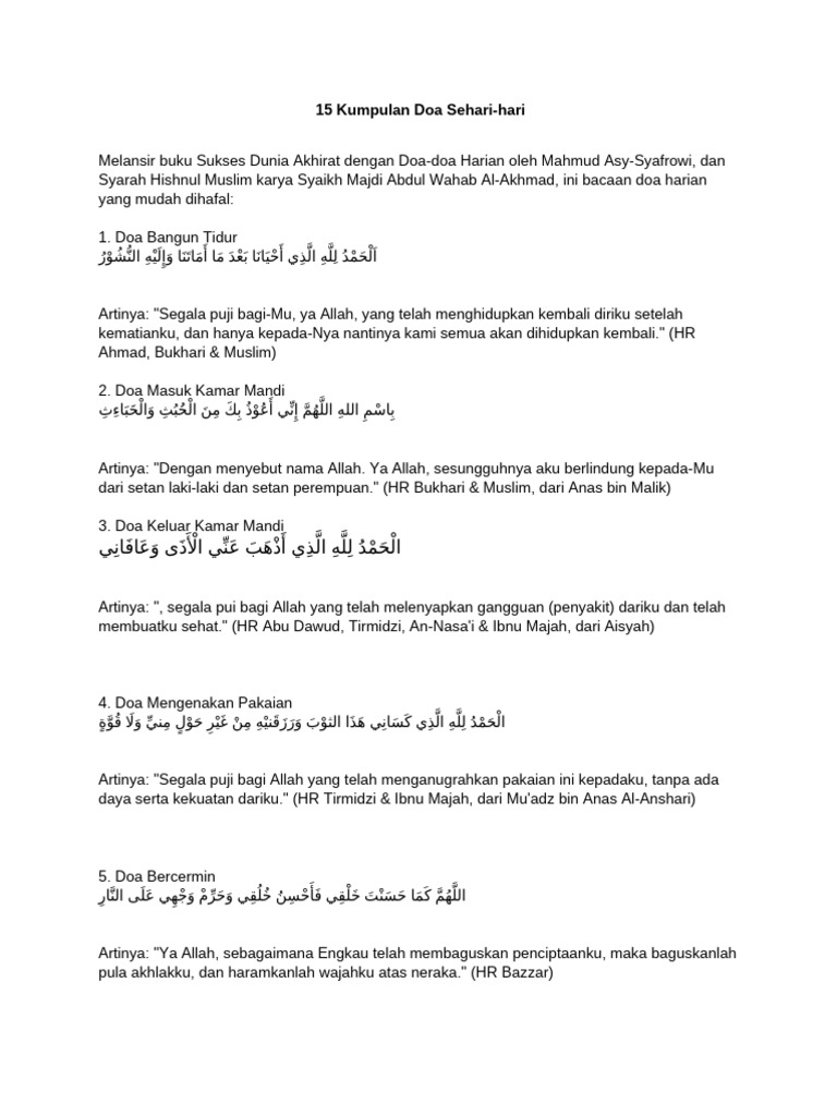 15 Doa Harian Pendek dan Mudah | PDF | Sains & Matematika | Agama ...
