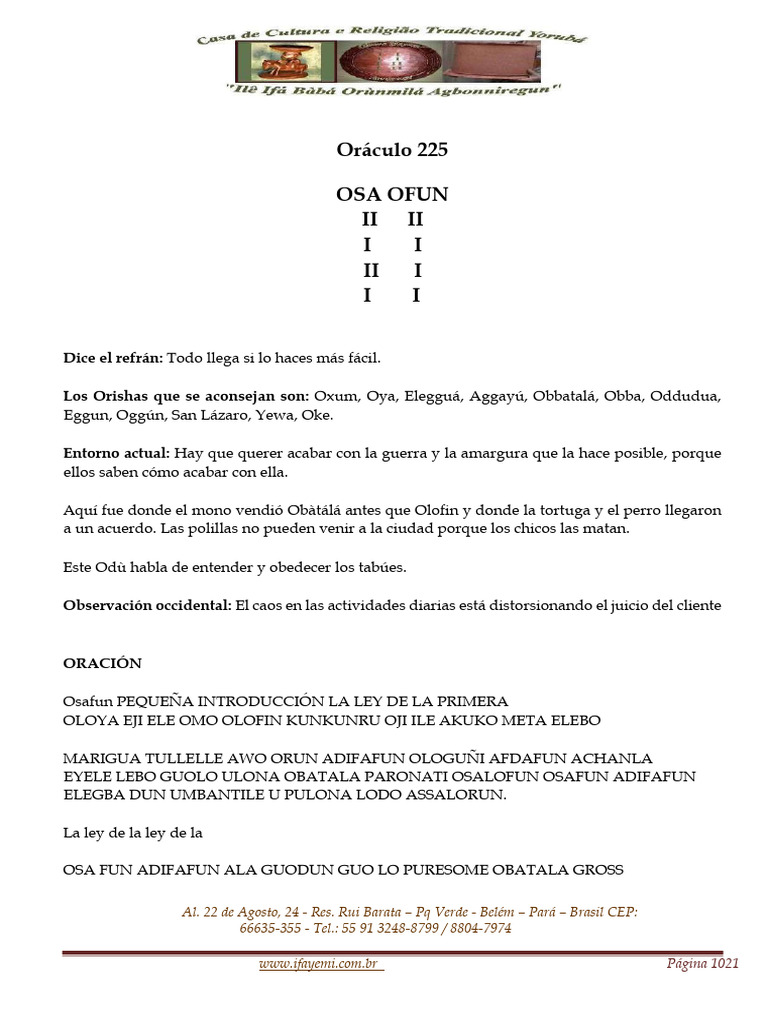 Oraculo Sagrado Osa Ofun 1236-1240 | PDF