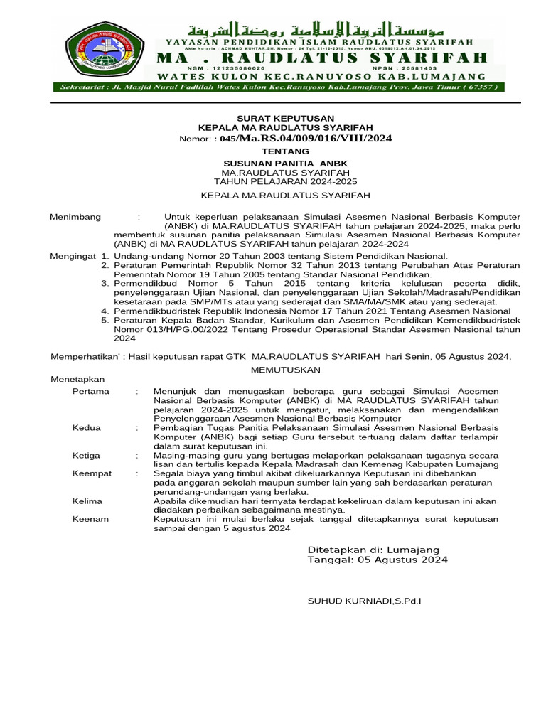 SK Panitia Anbk 2024 | PDF