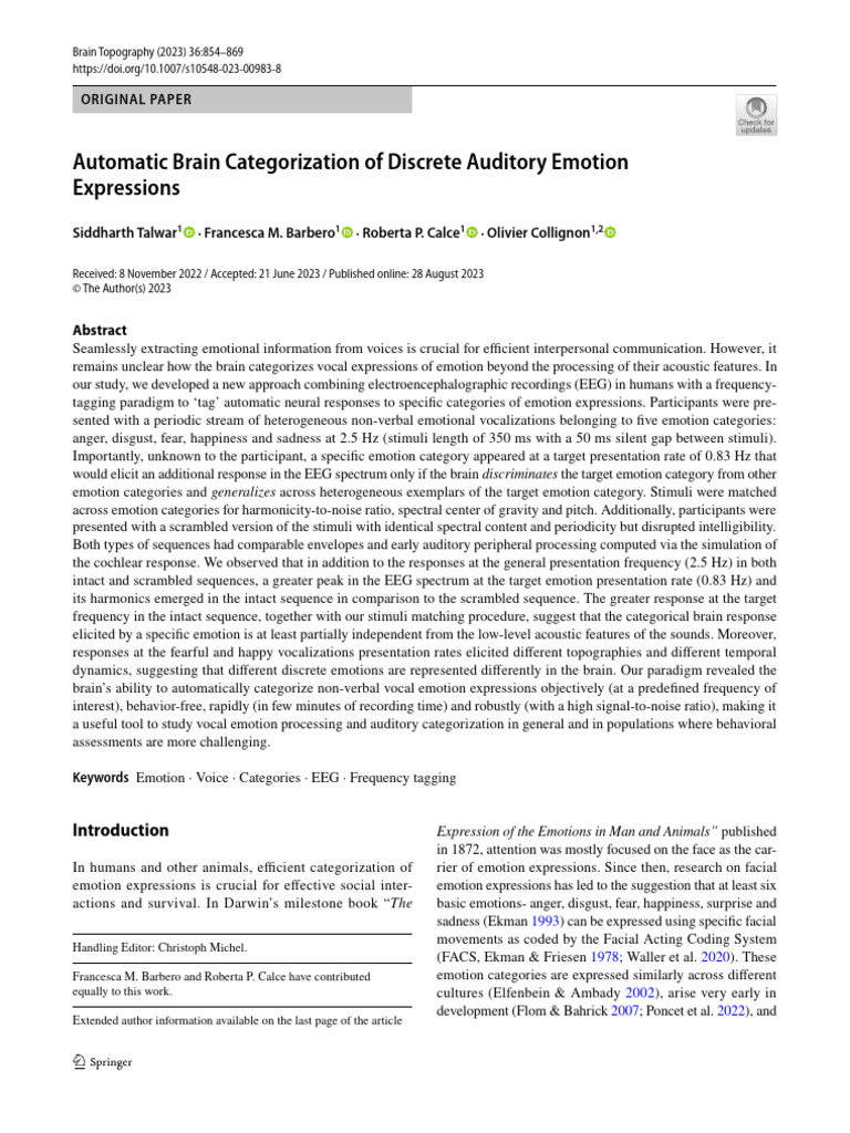 Automatic Brain Categorization of Discrete Auditory Emotion 4l5r0mp8ac | PDF | Emotions | Sound