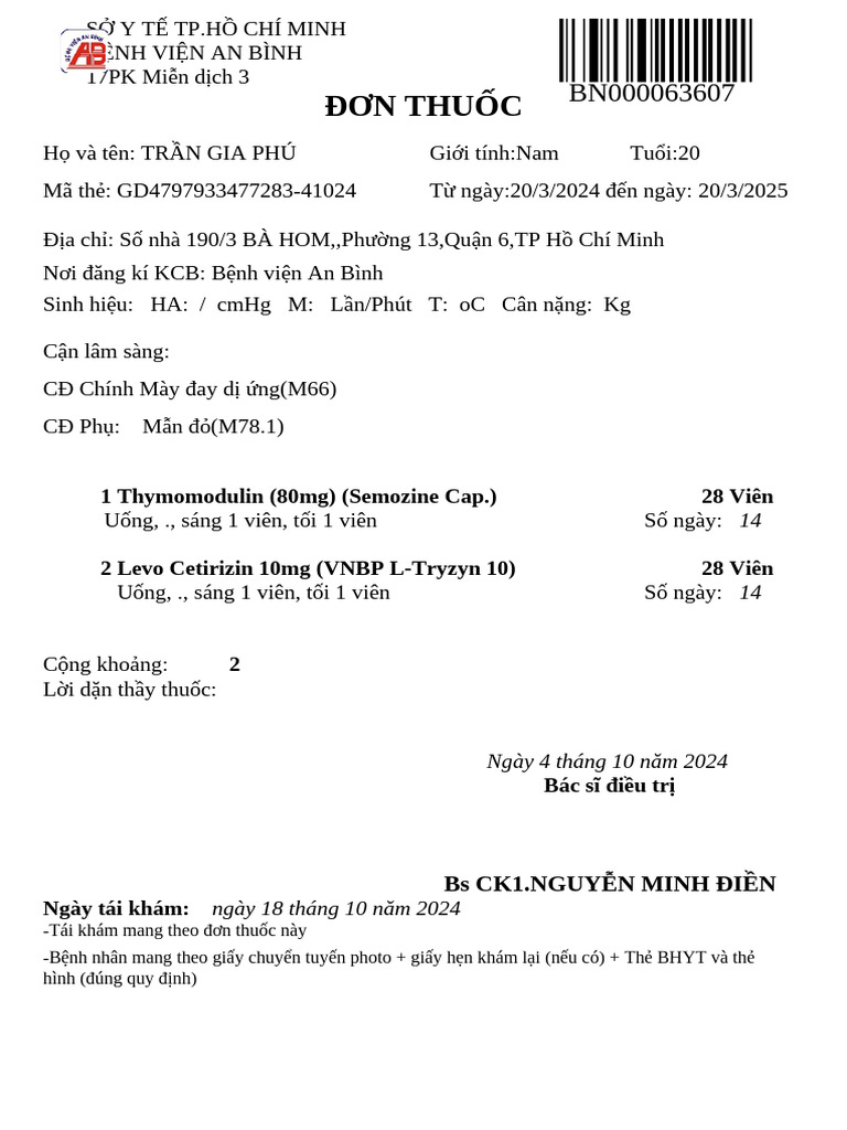 Đơn ThuốC: 1 Thymomodulin (80mg) (Semozine Cap.) 28 Viên | PDF