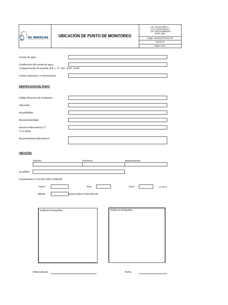 E25 01-F01 Ubicacion de Punto de Monitoreo | PDF