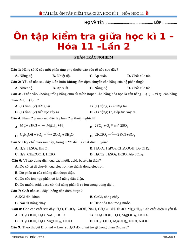 23 - 24. Đề LT Hoa 11 - GHKI -Tri Duc - HCM - Htaphuong88@Gmail.com - Phượng Hoàng | PDF