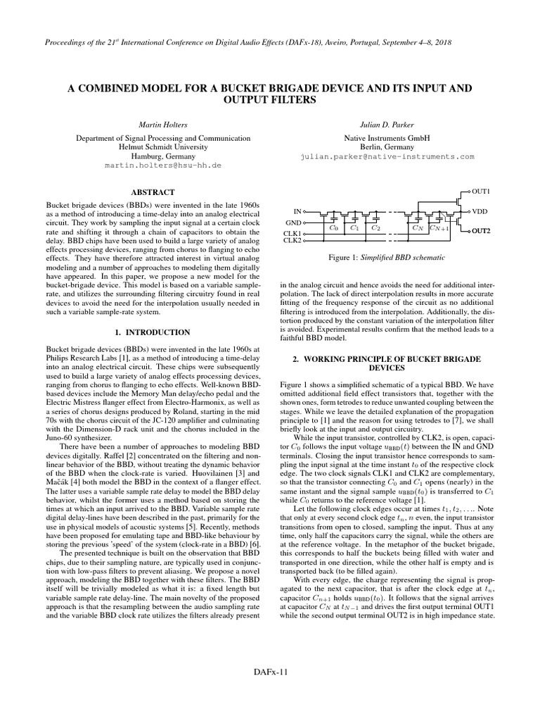 A Combined Model For A Bucket Brigade Device and Its Input and Output ...