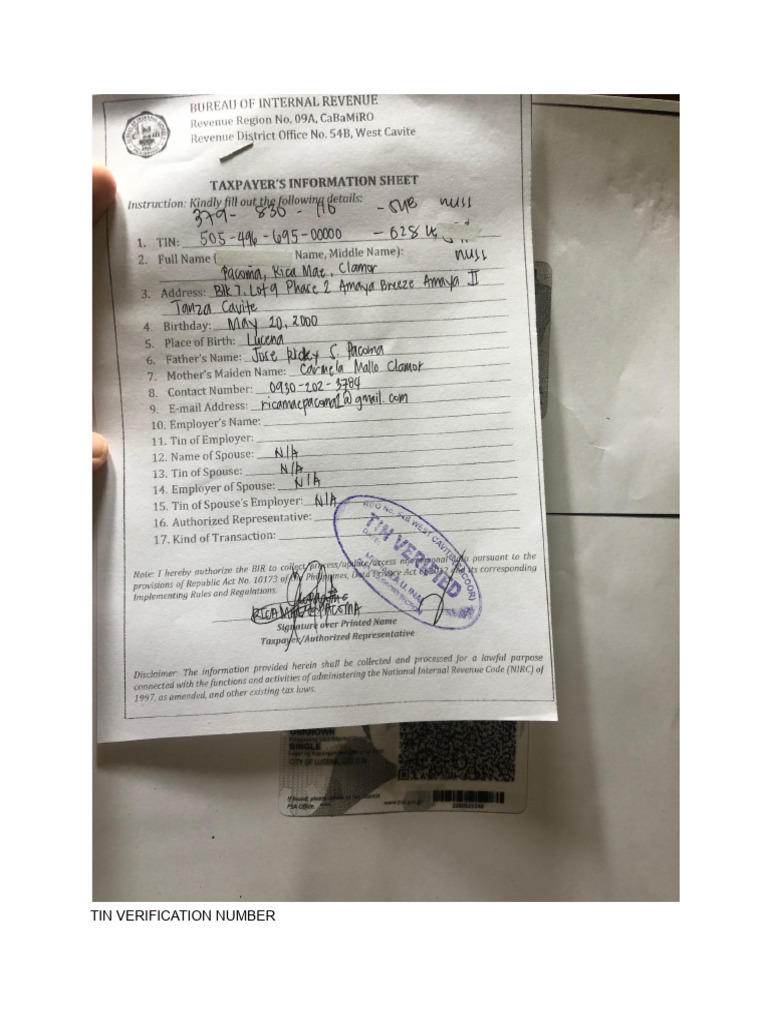 Tin Number Verification & Brgy Clearance | PDF