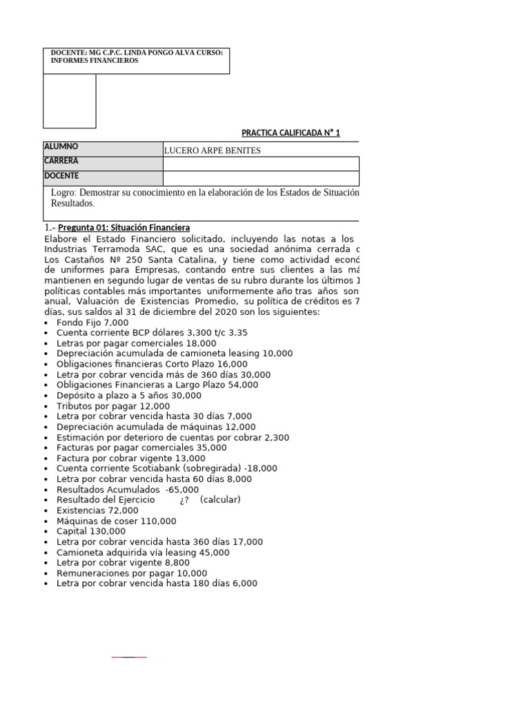 Informes Financieros-Pc1 | PDF | Impuestos | Economias
