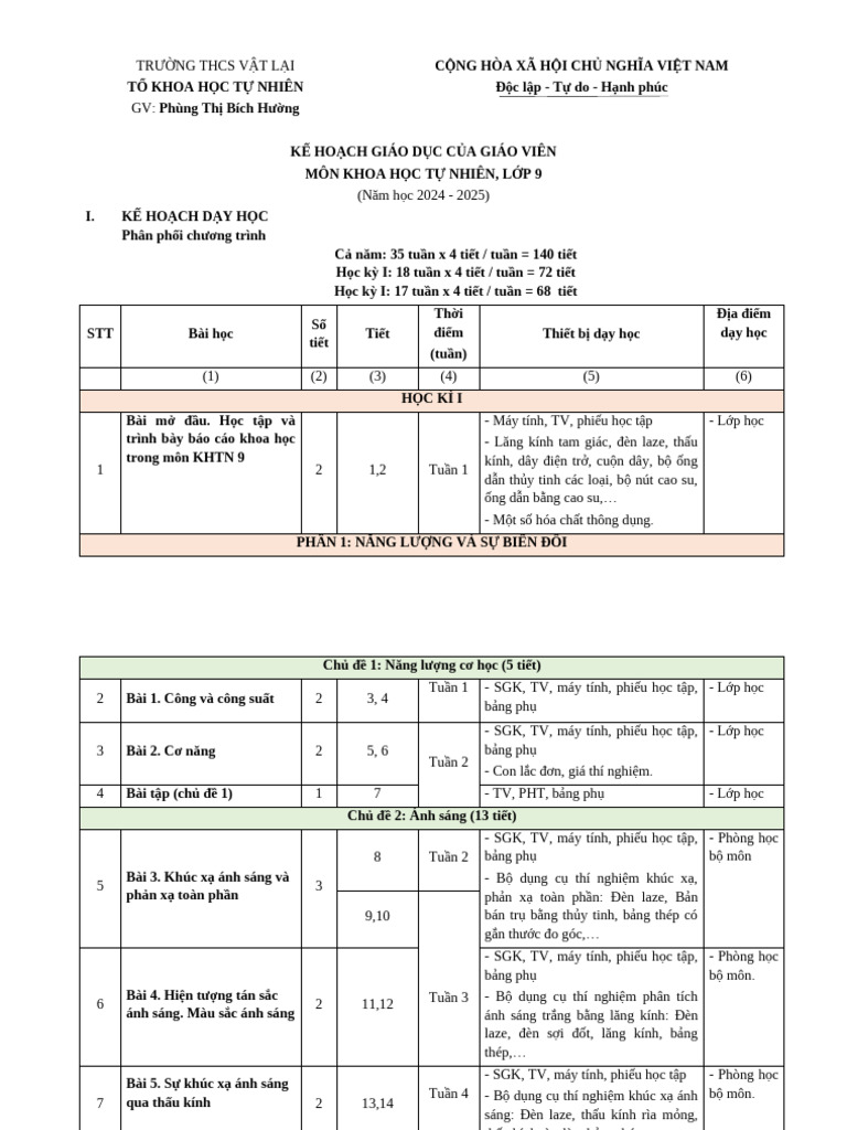 PL3 - KHTN 9 (24-25) | PDF