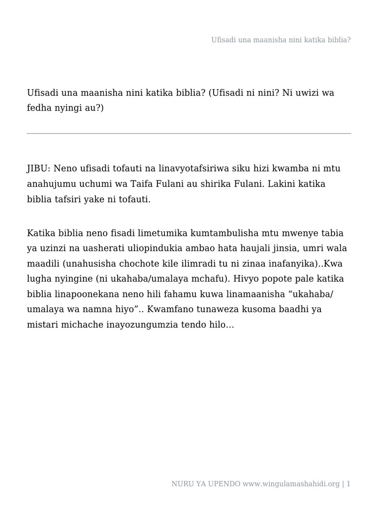 Ufisadi Una Maanisha Nini Katika Biblia | PDF