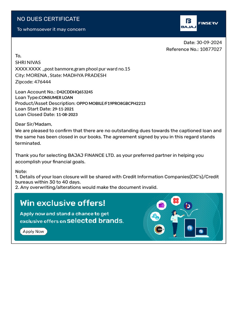 No Dues Certificate. | PDF | Banking | Payments