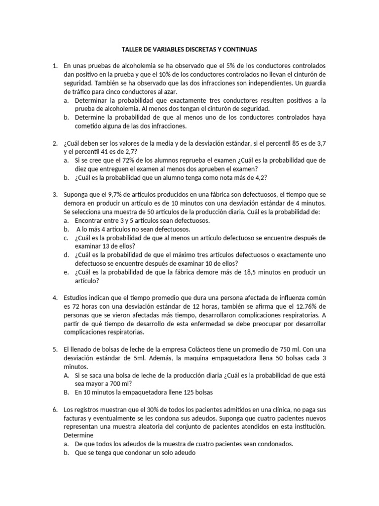 Taller de Variables Discretas y Continuas-1 | PDF | Desviación Estándar ...