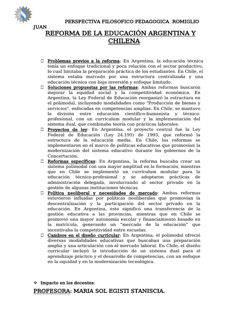Reforma Comparada de La Educación Tecnica en Argentina y Chile | PDF | Enseñando | Chile