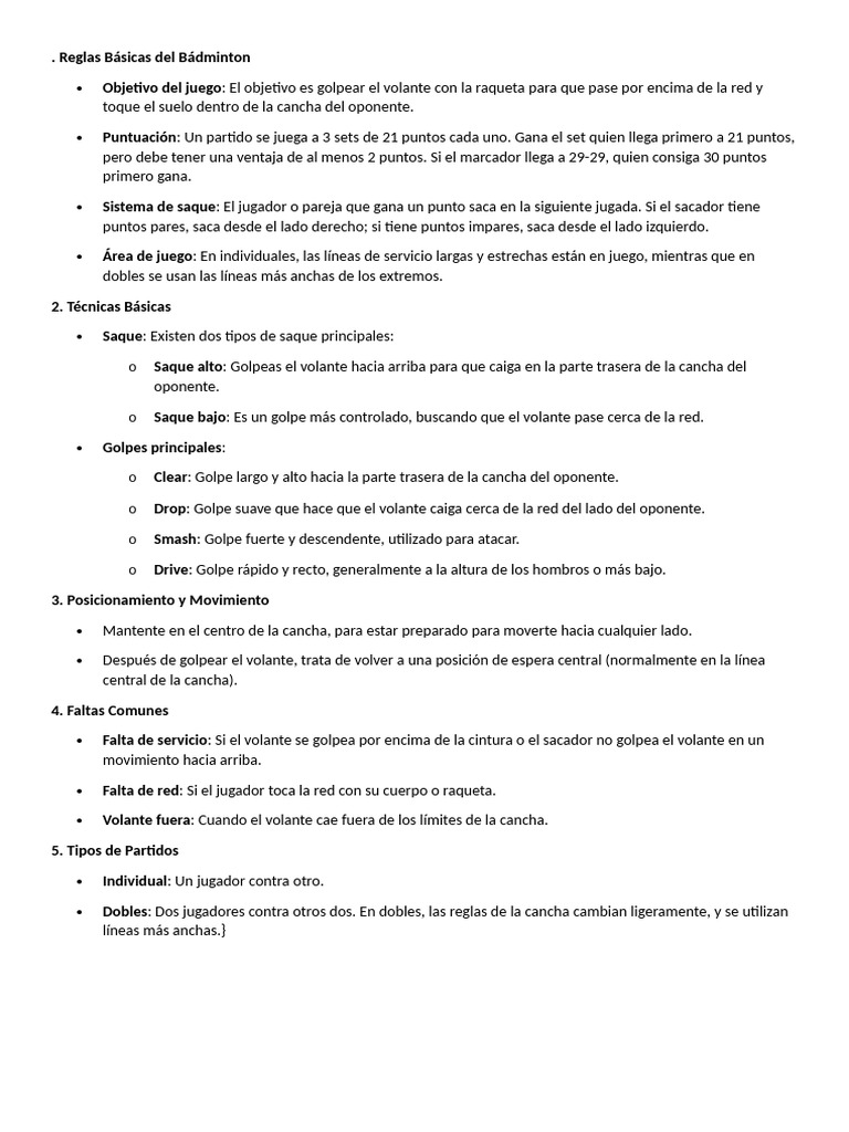 Reglas Básicas Del Bádminton | PDF | Deportes | Deportes atléticos