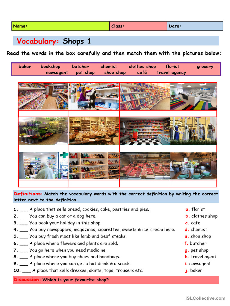 Vocabulary Shops 1 | PDF