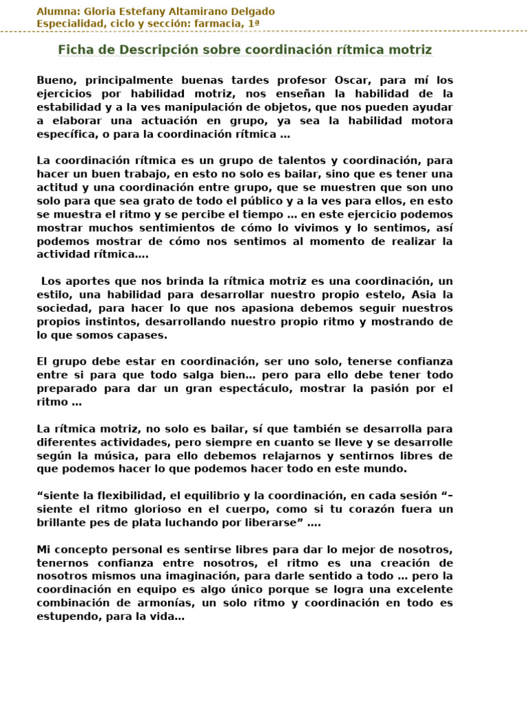 DESCRIPCION DE RITMO MOTRIZ | PDF