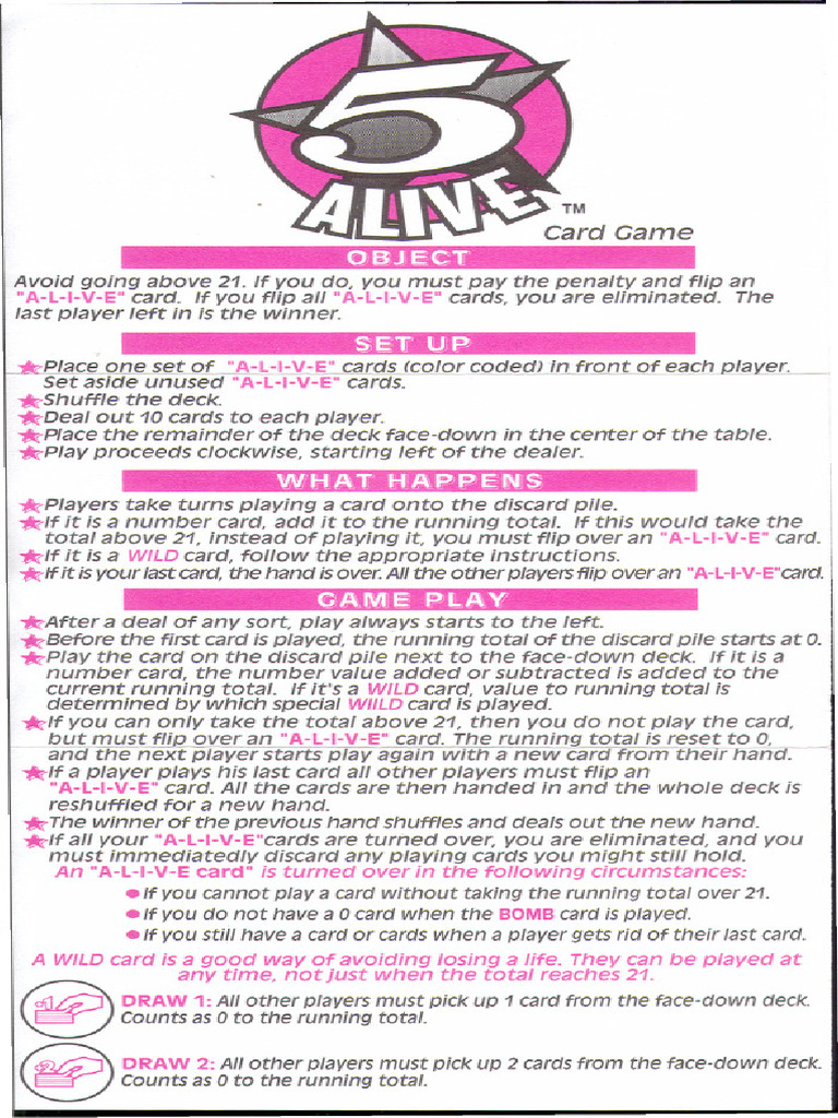 5 Alive Card Game Instruction Guide | PDF | Sports | Board Games