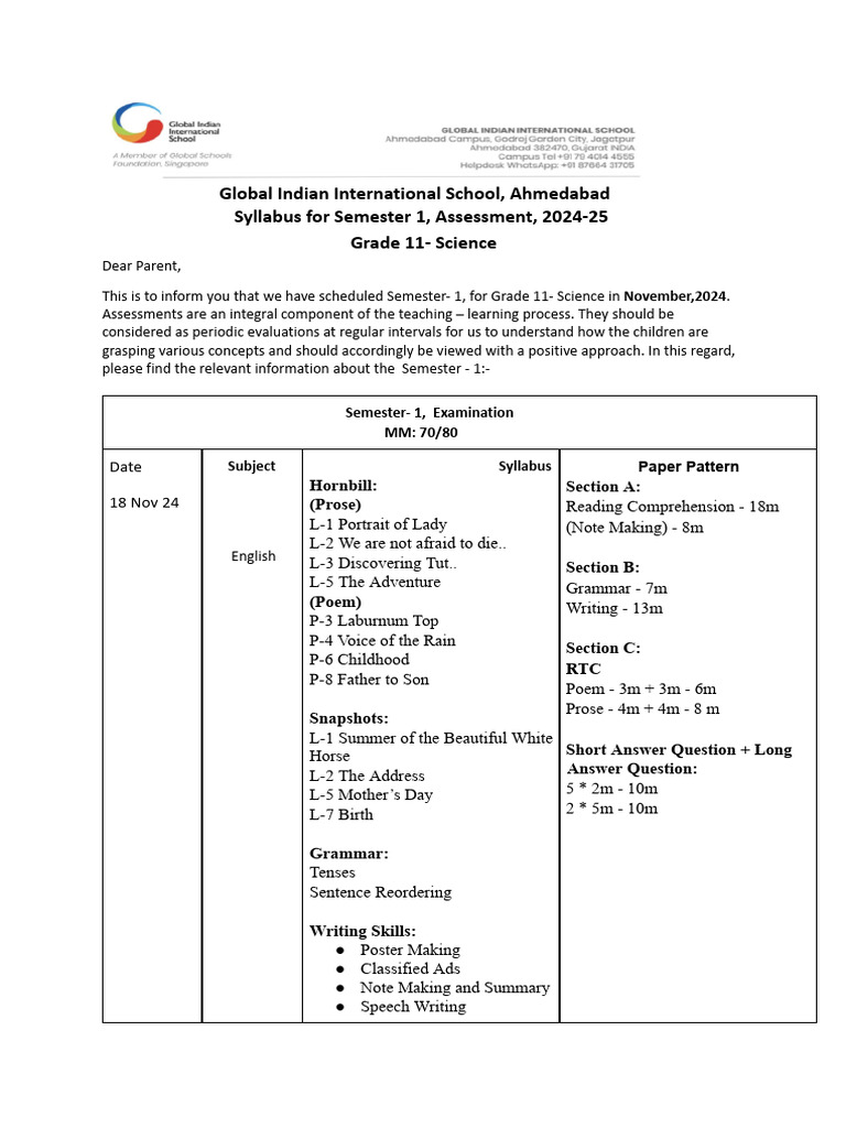 Grade 11 Science Semester 1 Syllabus 2024 | PDF | Chemistry | Physics