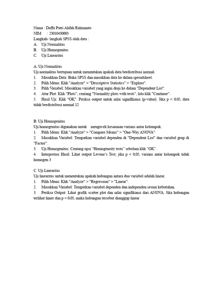 003_Daffa Putri Alifah R_Tugas Langkah SPSS Uji Normalitas, Uji ... 003_Daffa Putri Alifah R_Tugas Langkah SPSS Uji Normalitas, Uji ...