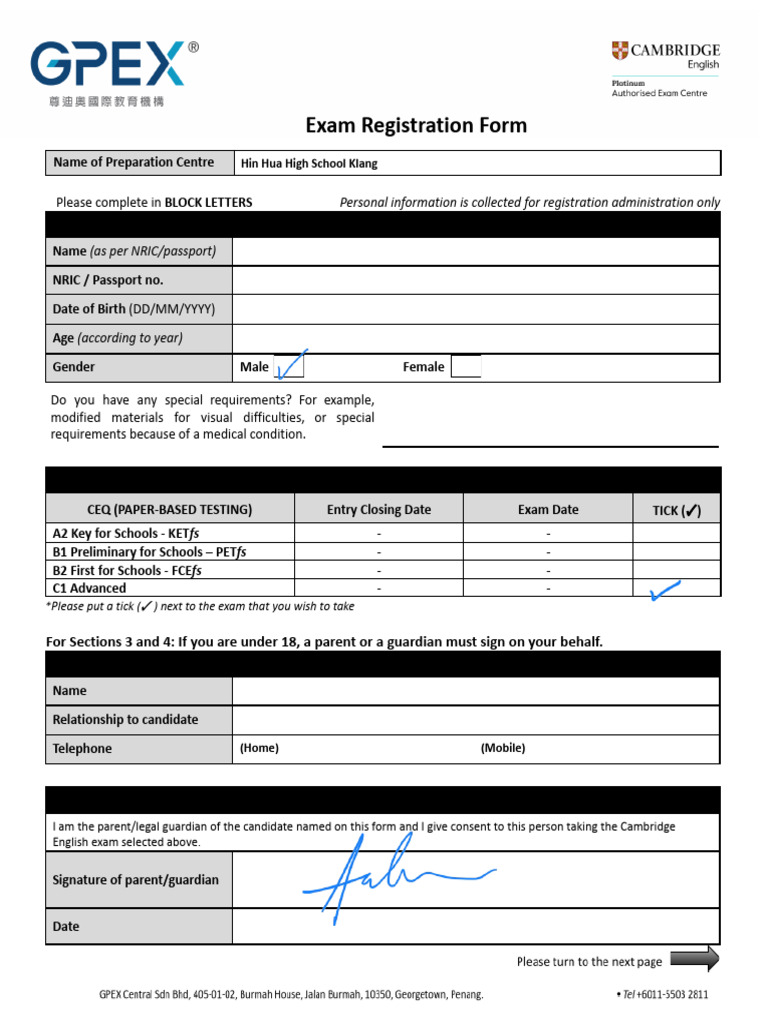 Cambridge English Qualification (Consent Form) | PDF