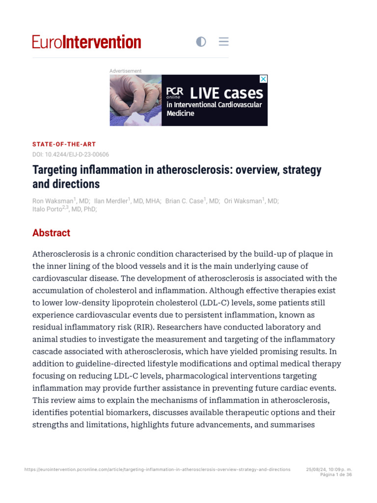 Targeting inflammation in atherosclerosis- overview, strategy and directions E | PDF | C ...