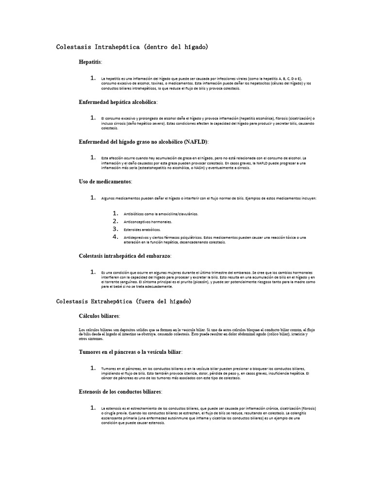 Causas de Colestasis Intra y Extrahepática | PDF | Bilis | Hepatitis