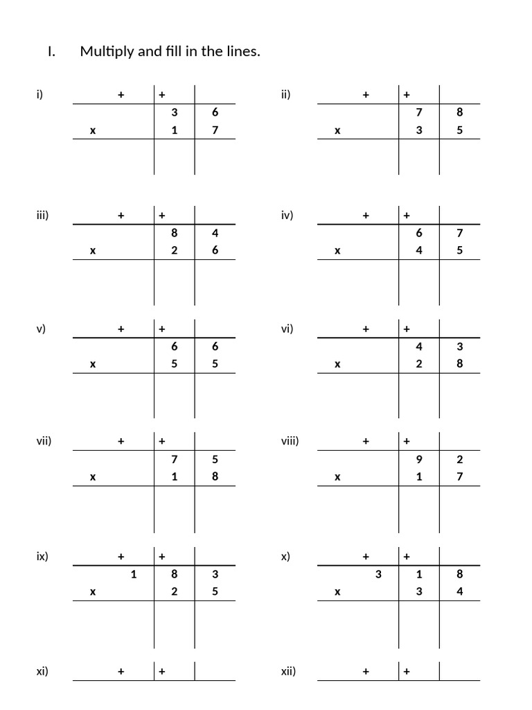 Class 3 Multiplication Worksheet | PDF | Teaching Methods & Materials